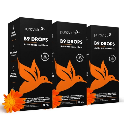 Kit 3 un B9 Drops Ácido Fólico Metilado (20ml) - Pura Vida - Corpo & Vida Suplementos ...