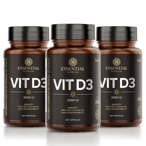 Kit 3unid Vit D3 2000 UI (120 caps) - Essential Nutrition - Corpo ...